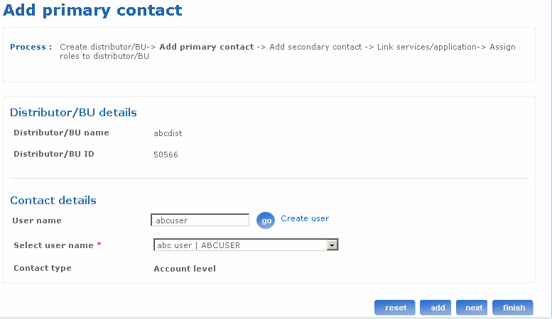 Add primary contact screen