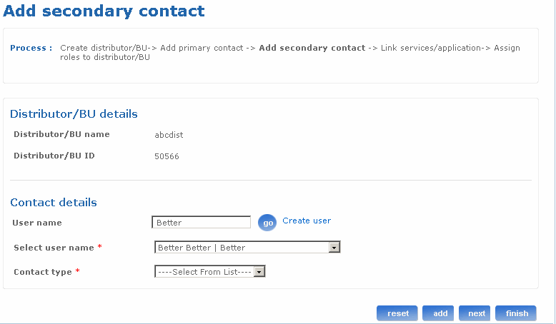 Add secondary contact screen
