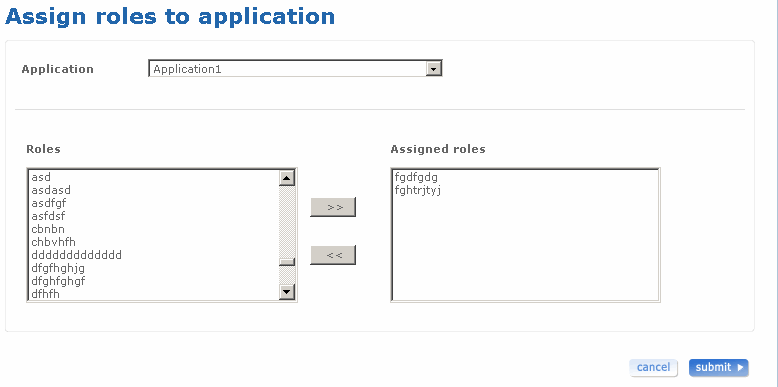 Assign roles to application screen