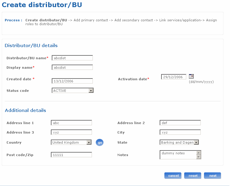 Create distributor/BU screen