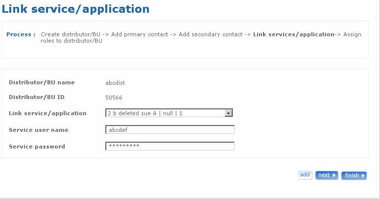 Link services or applications to distributor/BU screen