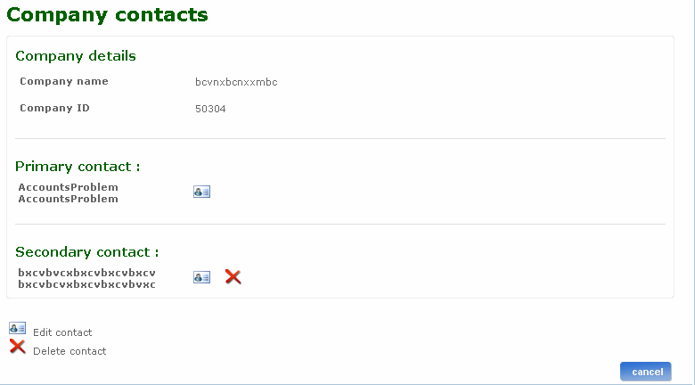 Company contacts screen
