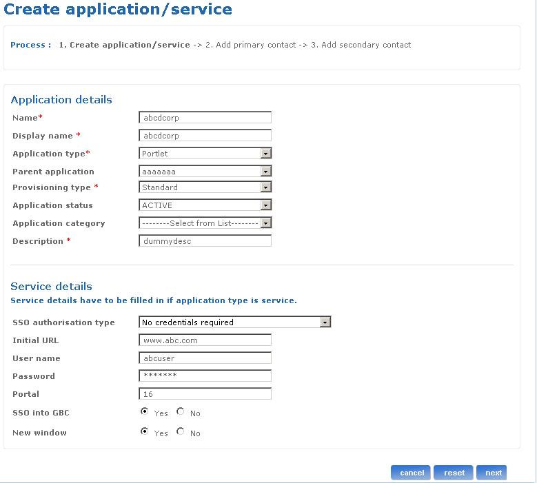 Create application/service