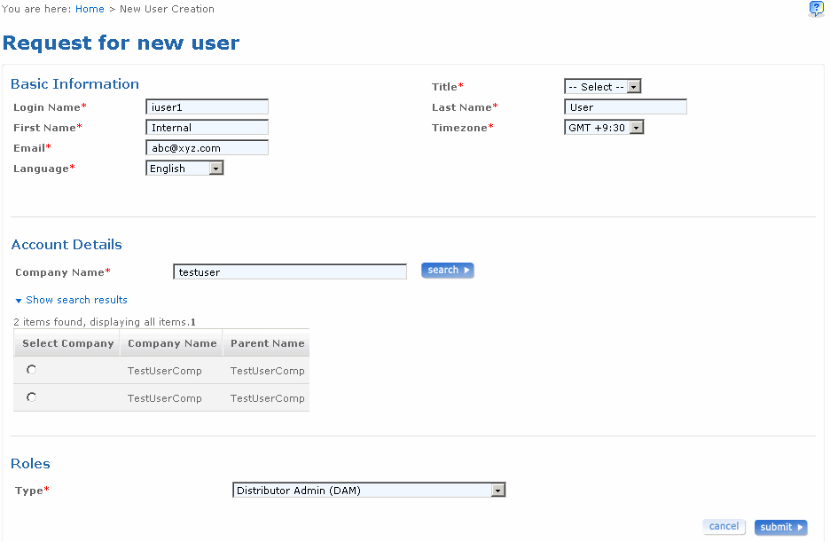 Request for new user